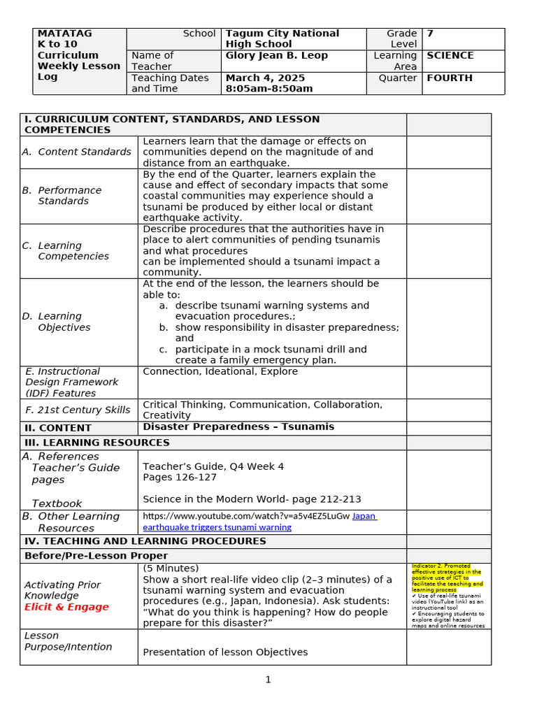 Tsunami Preparedness Lesson Plan | PDF | Tsunami | Emergency Management