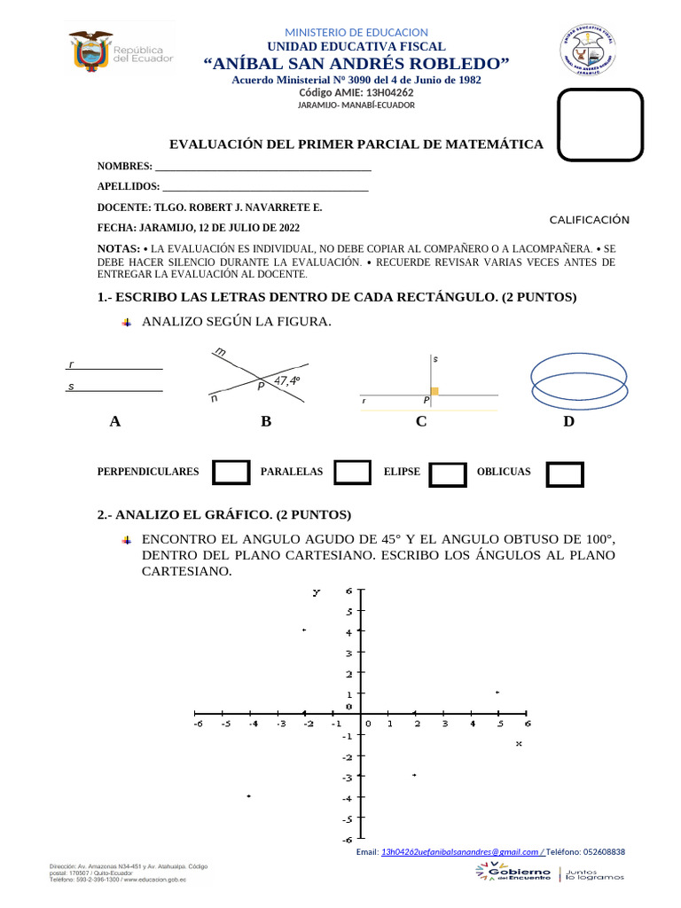 Tjgo. Robert Navarrete Evaluación Matematica | PDF | Geometría ...