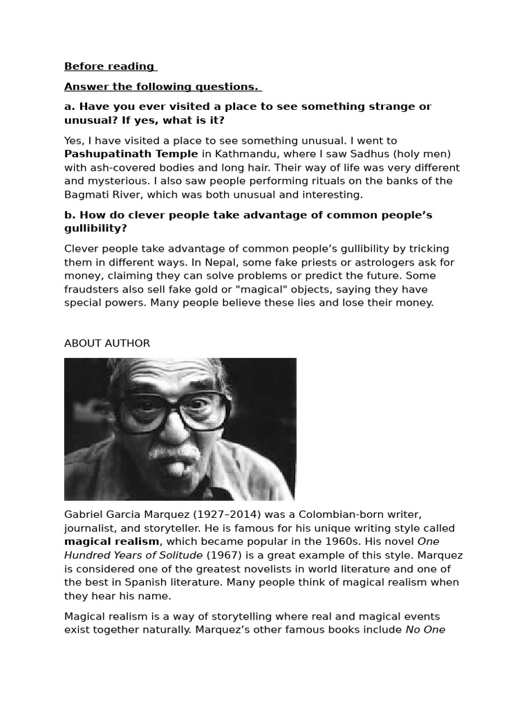 Understanding "A Very Old Man" | PDF | Gabriel García Márquez