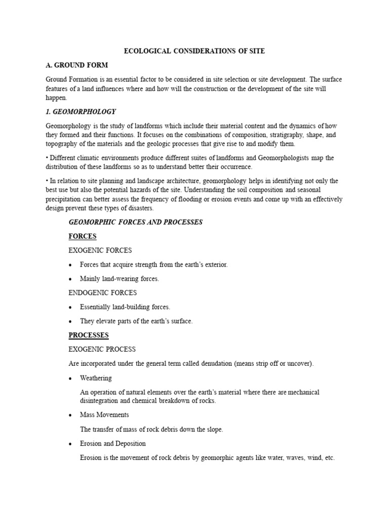 Ecological Considerations of Site | PDF | Geomorphology | Rock (Geology)