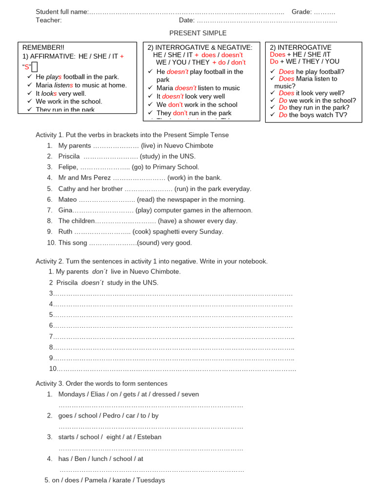 Present Simple | PDF | Foods | Cuisine