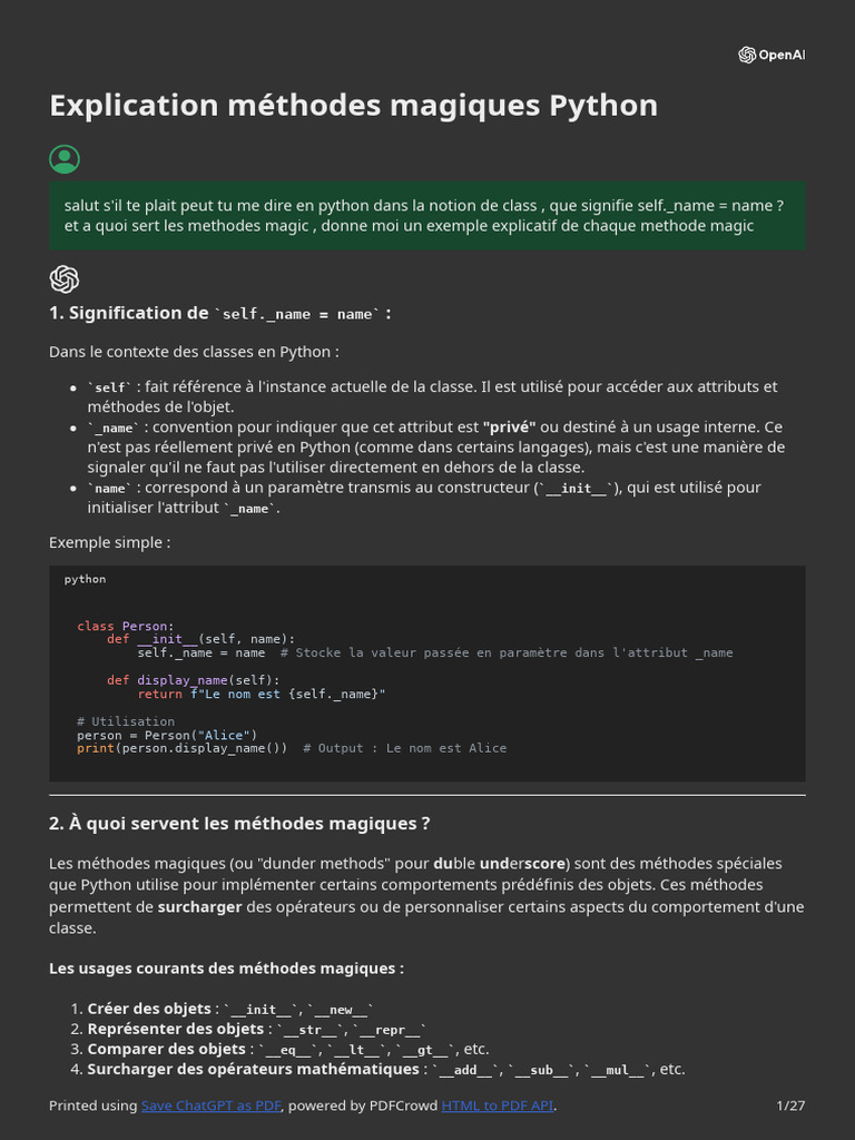 Explication Méthodes Magiques Python | PDF | Python (Langage de ...