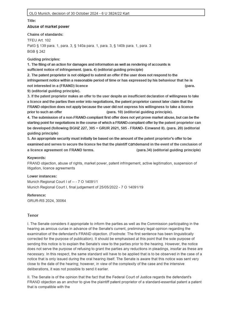 Voiceage v FRAND _October 2024 | PDF | Patent | License