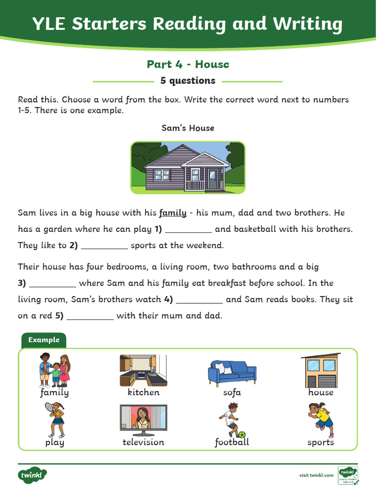 T e 1683455716 Esl Starters Reading and Writing Part 4 Worksheet House ...