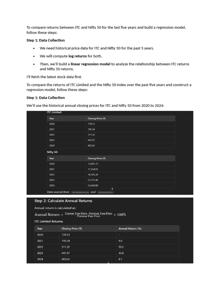 Data For Past 5 Years For Itc (Regression) | PDF