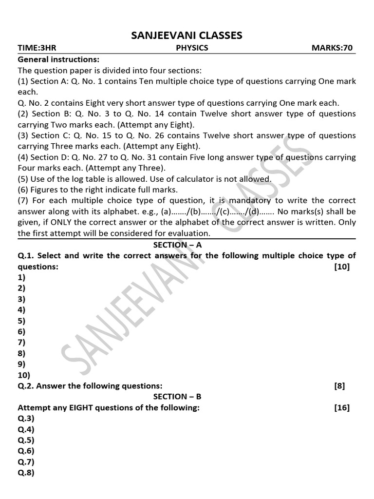 11th Physics Paper-1 | PDF