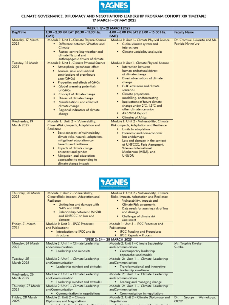 CLP - Timetable - March 2025 - Cohort XIX | PDF | Greenhouse Gas ...