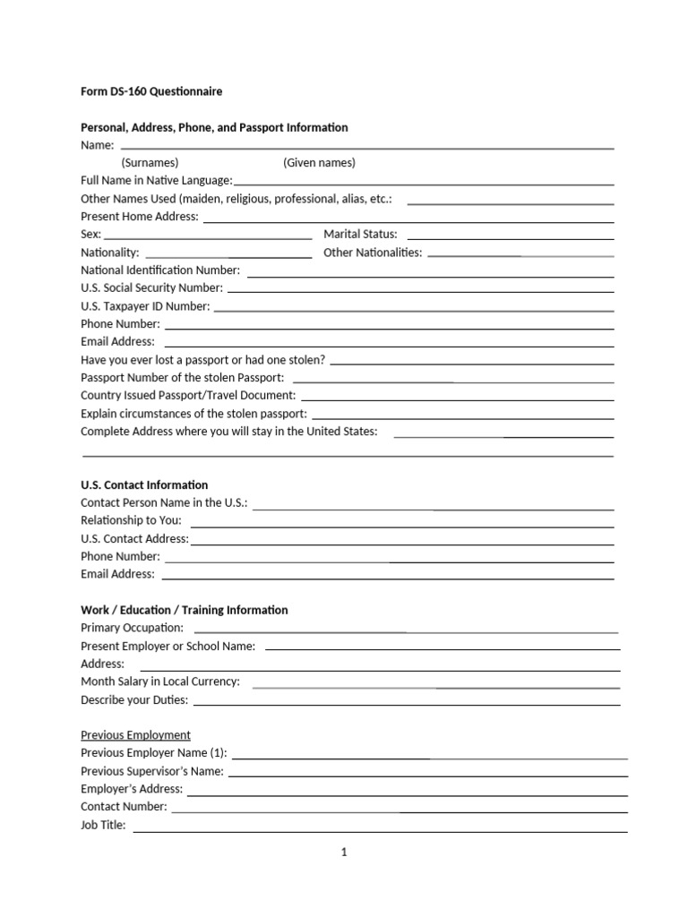 DS 160 Questionairre English | PDF | Human Trafficking | Crimes