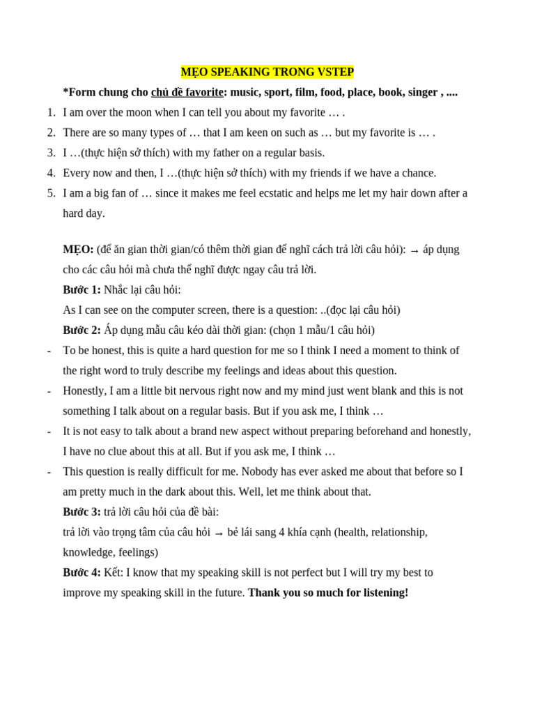Máº O SPEAKING TRONG VSTEP | PDF
