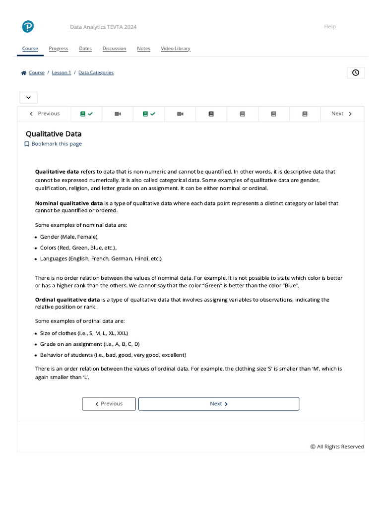 Data Categories-4 - Lesson 1 - Data Analytics TEVTA 2024 - Certiportlearning | PDF