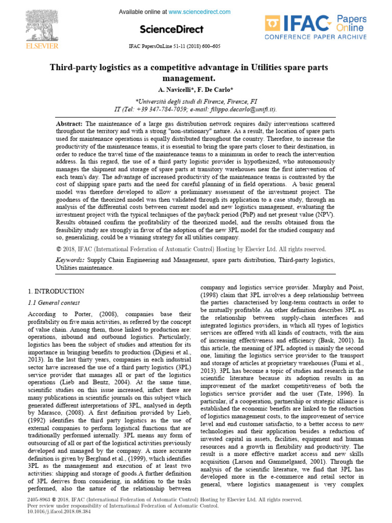 A1. Third-party logistics as a competitive advantage in Utilities spare ...