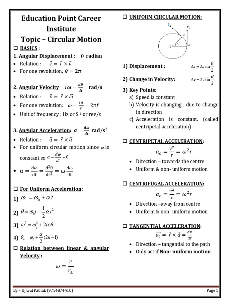 Circular Motion Notes | PDF | Acceleration | Applied And ...
