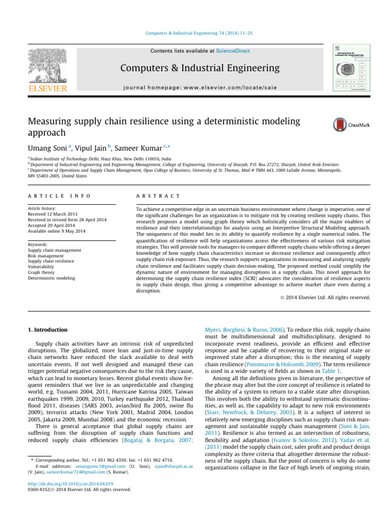 A7. Measuring Supply Chain Resilience Using A Deterministic Modeling ...
