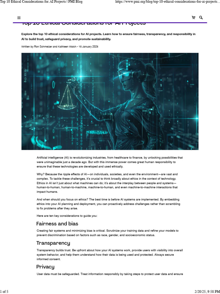 Top 10 Ethical Considerations For AI Projects - PMI Blog | PDF ...
