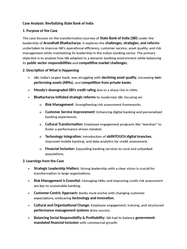 SBI Case Analysis | PDF | Banks | Leadership