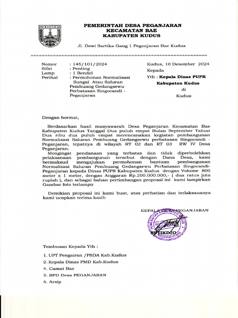 PROPOSAL SALURAN PEMBUANGAN RW 4 | PDF