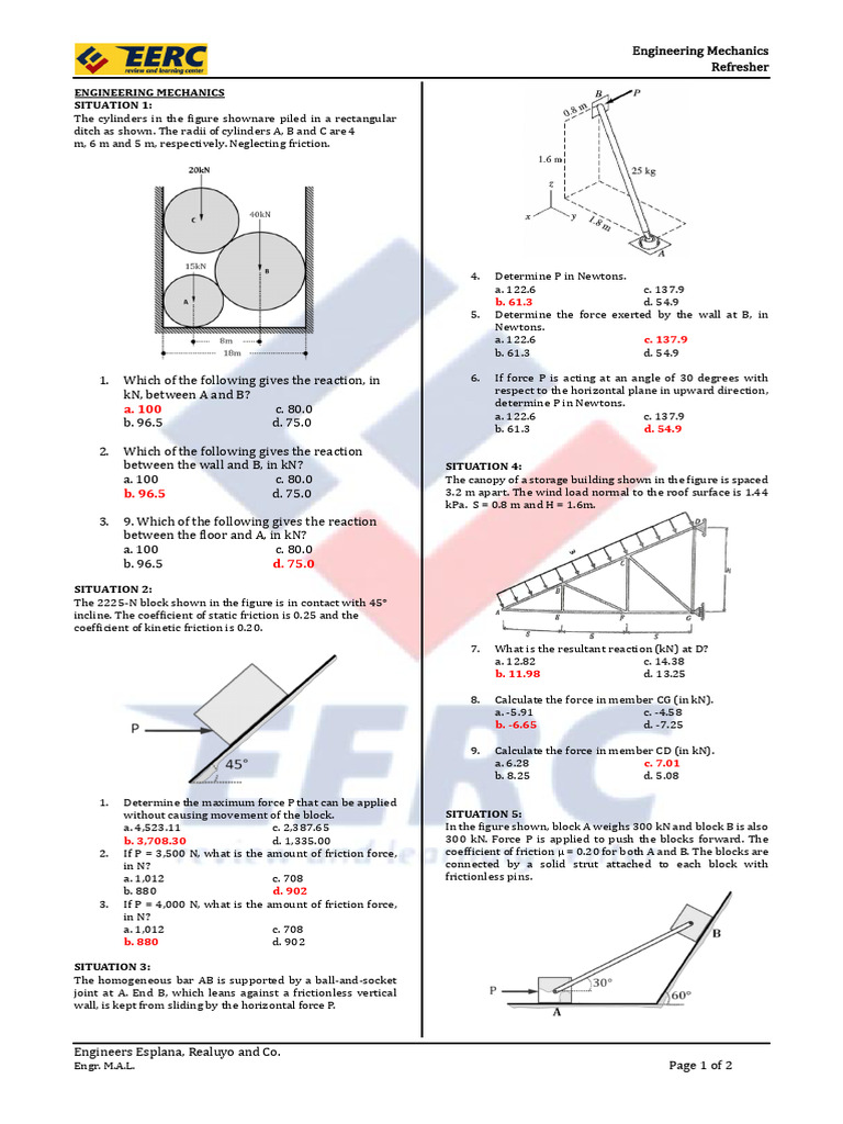 Engineering Mechanics Problems and Solutions | PDF | Force | Friction