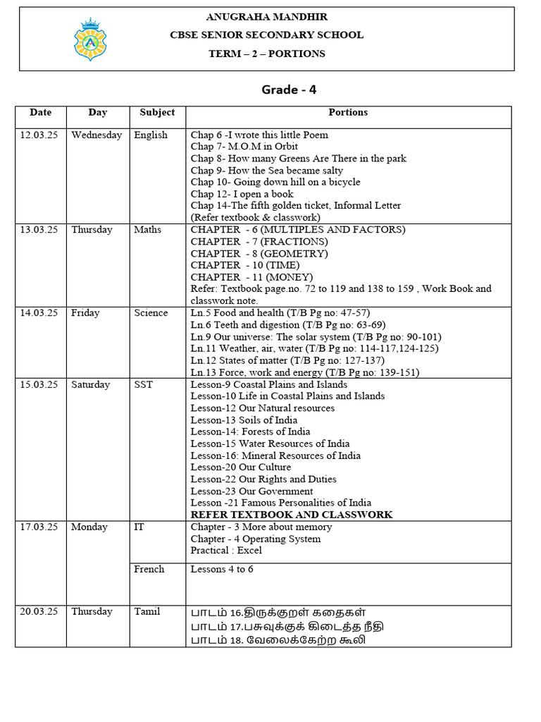 Grade - 4 TERM - 2 TT | PDF