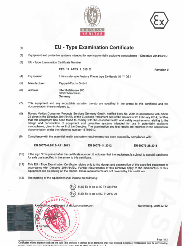 Atex Certificate Ex Handy 10 Dz1 en | PDF