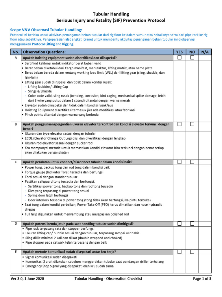 2020-SIFP - Protocol - Tubular Handling | PDF