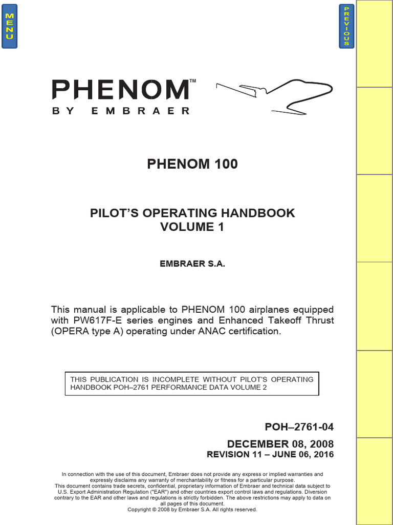 Manual Operational Embraer Phenom 100 | PDF | Aviation Safety | Aircraft