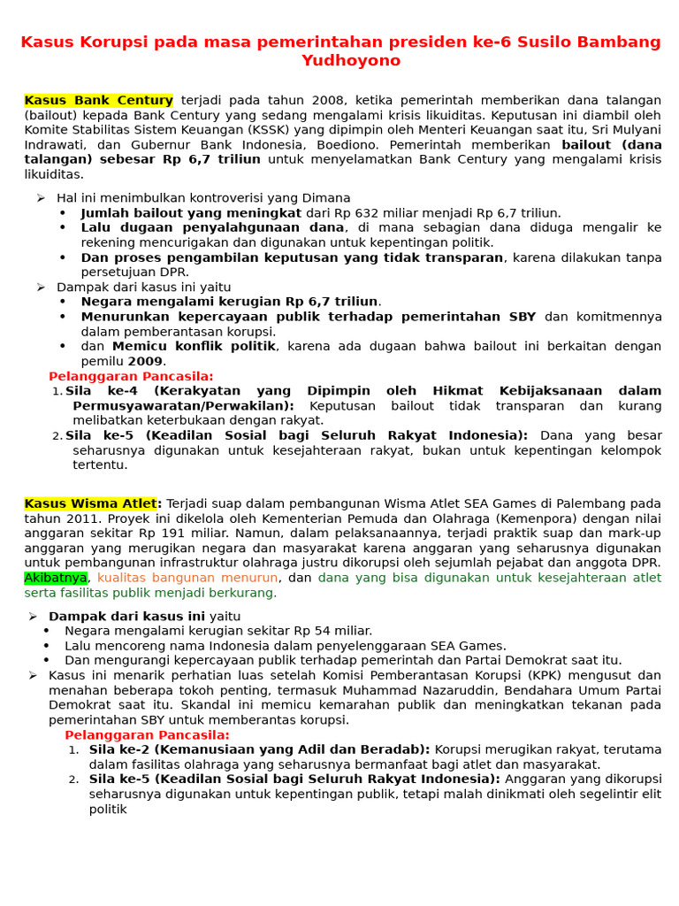 Kasus Korupsi Pada Masa Pemerintahan SBY | PDF