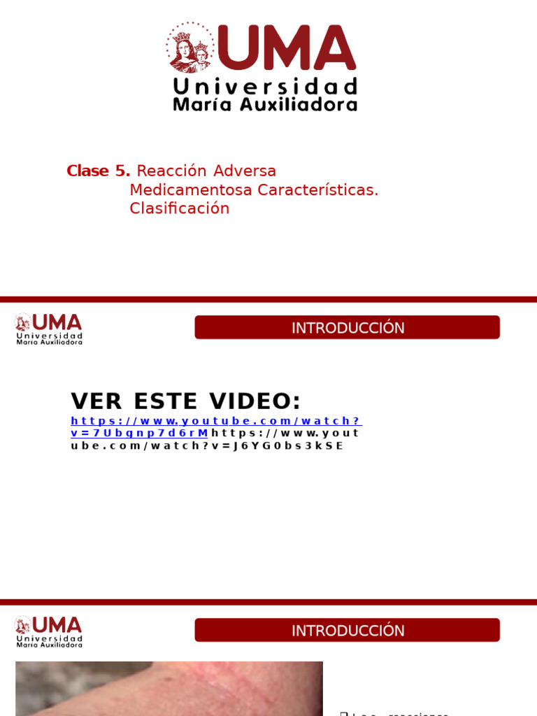 Clase 5. Reacción Adversa Medicamentosa Características. Clasificación ...