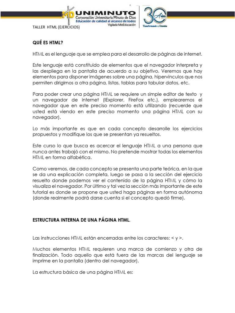 Taller HTML (EJERCICIOS) | PDF | HTML | Hipervínculo