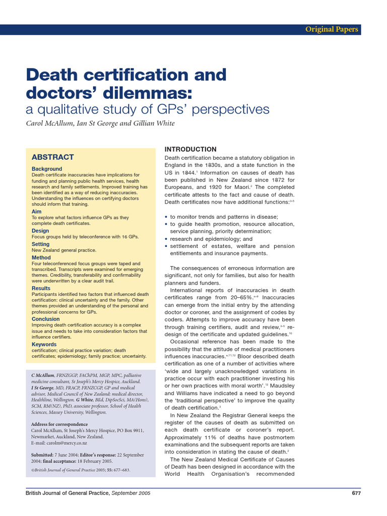 Death Certification and Doctors Dilemmas | PDF | General Practitioner ...