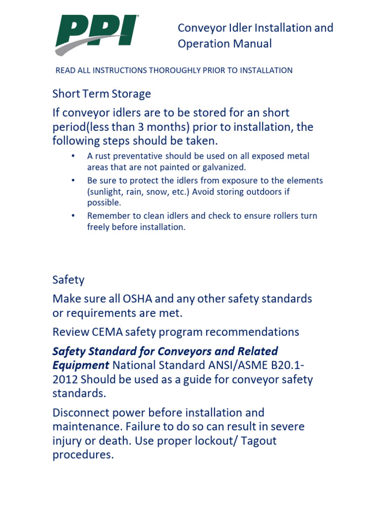 Conveyor Idler Installation Manual | PDF