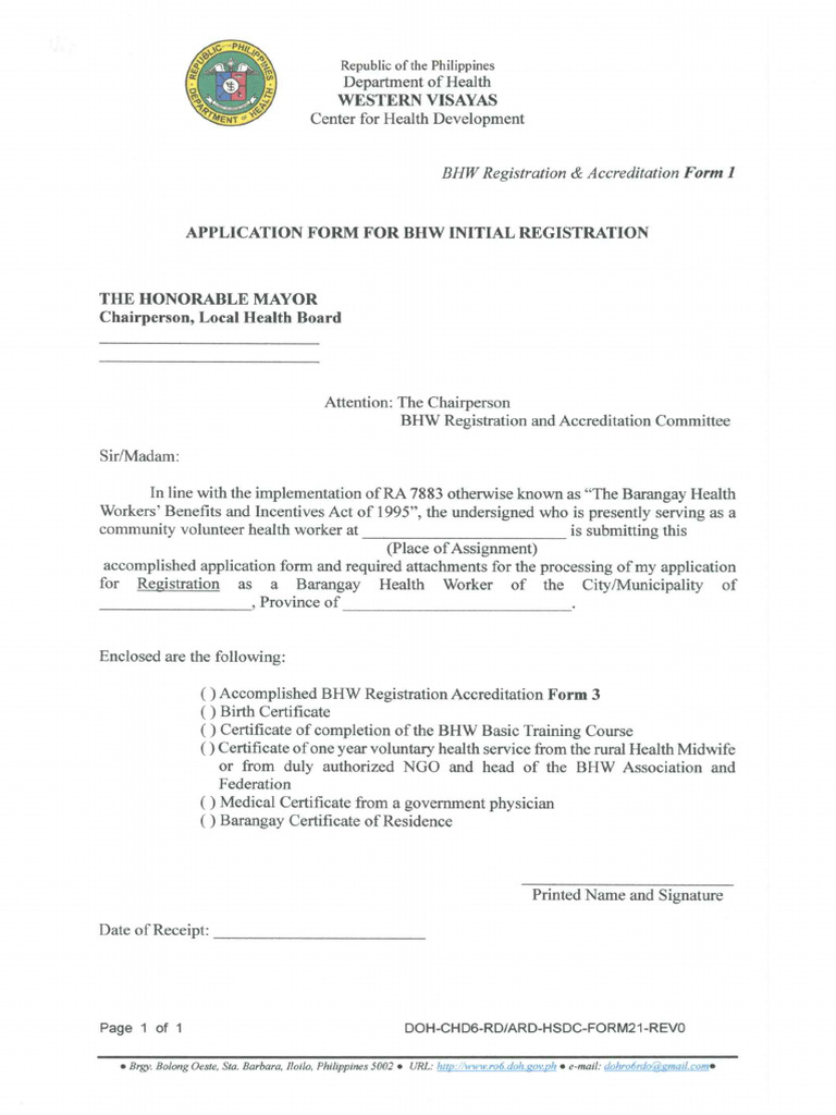 BHW Registration and Accreditation Form 1 | PDF
