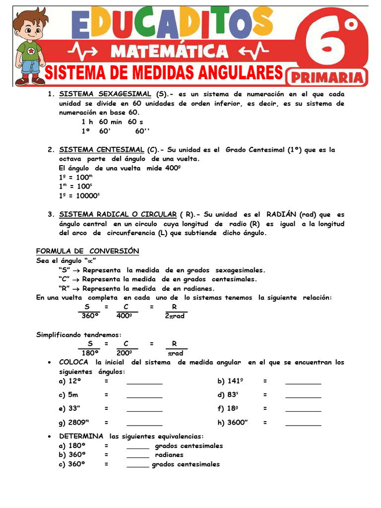 Sistema de Medidas Angulares para Sexto Grado de Primaria | PDF ...