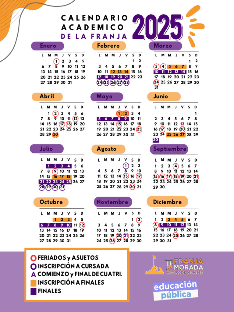 Calendario Morado 2025 | PDF
