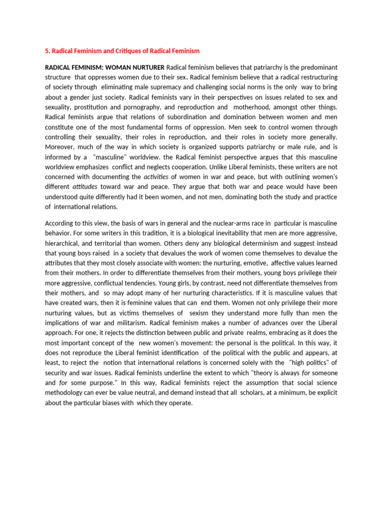 Radical Feminism: Key Concepts and Critiques | PDF | Feminism | Gender ...