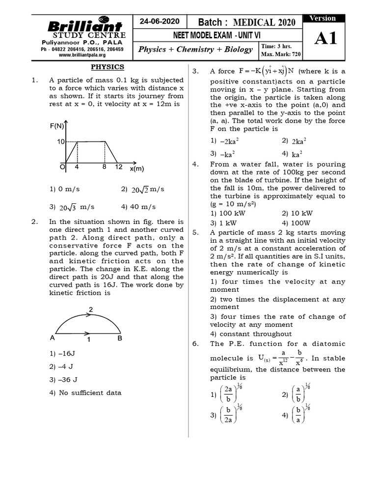 Neet Model - Unit - Vi - 24-06-2020 | PDF | Rotation | Sphere