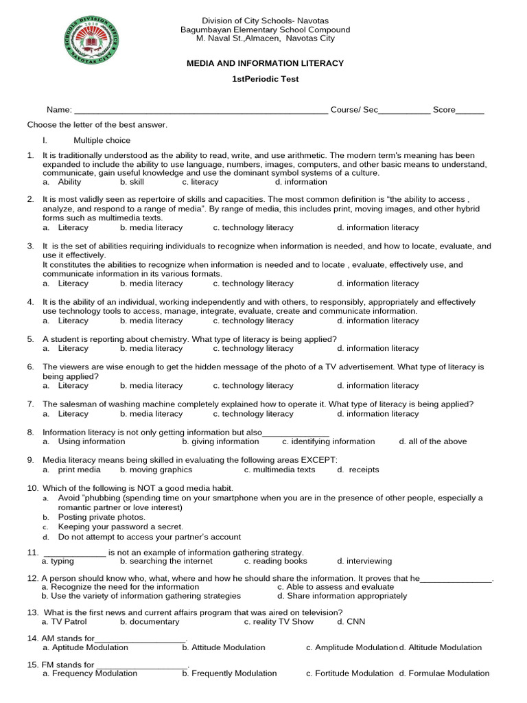 1st Periodic Test in MIL | PDF | Literacy | Information Literacy