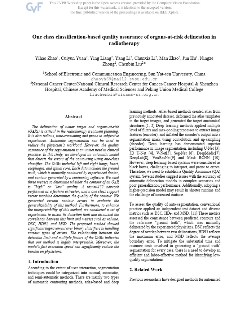 One Class Classification-Based Quality Assurance of Organs-At-Risk Delineation in Radiotherapy ...