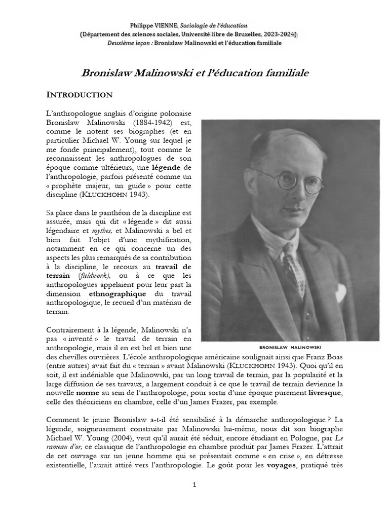 Malinowski et l'éducation familiale | PDF | Psychanalyse | Complexe d'Œdipe