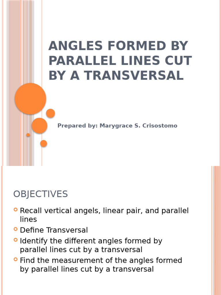 Parallel Lines Cut by A Transversal - G8 | PDF | Geometry | Euclidean Geometry
