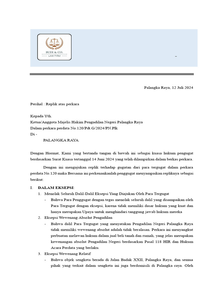 Surat Replik KLP 2 - Final | PDF