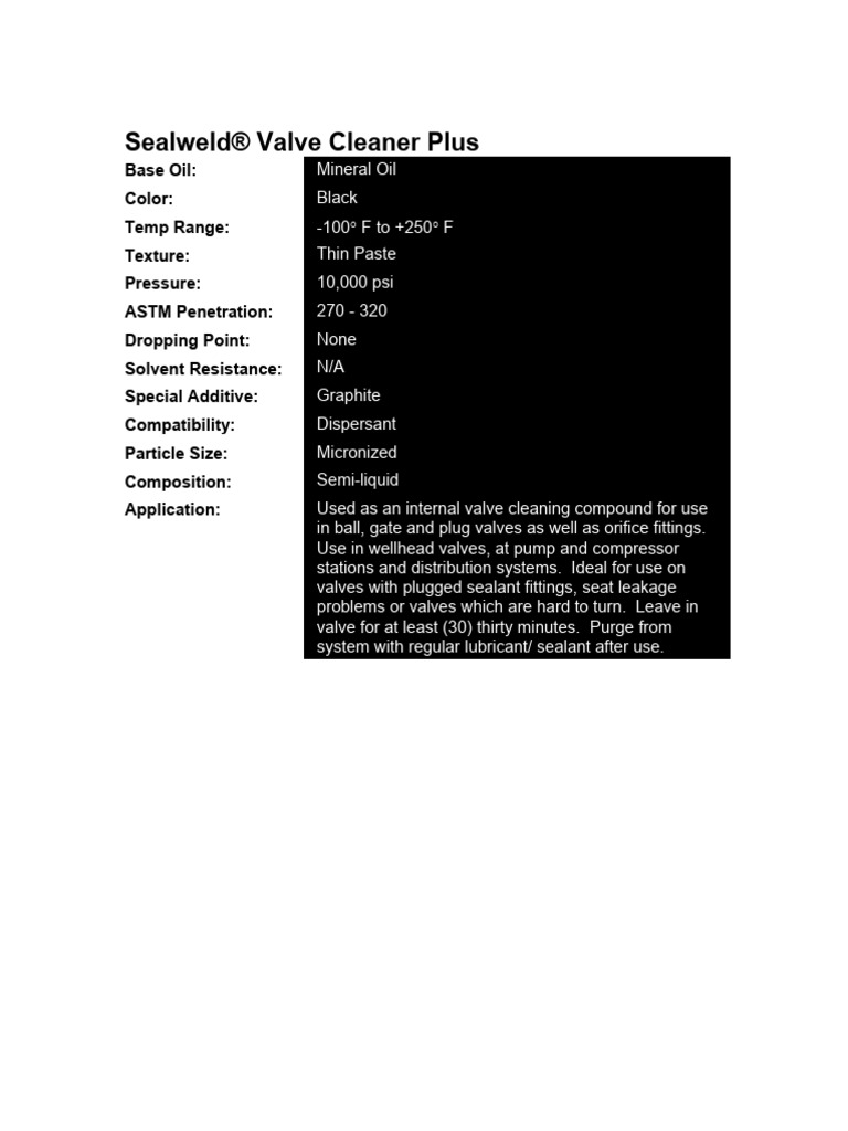 Sealweld® Valve Cleaner Plus Overview | PDF