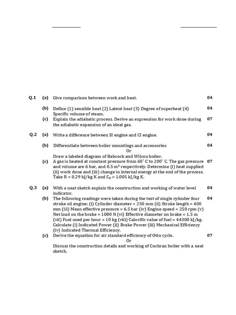 BME MSE-II Paper 2023-24 | PDF | Heat | Thermodynamics