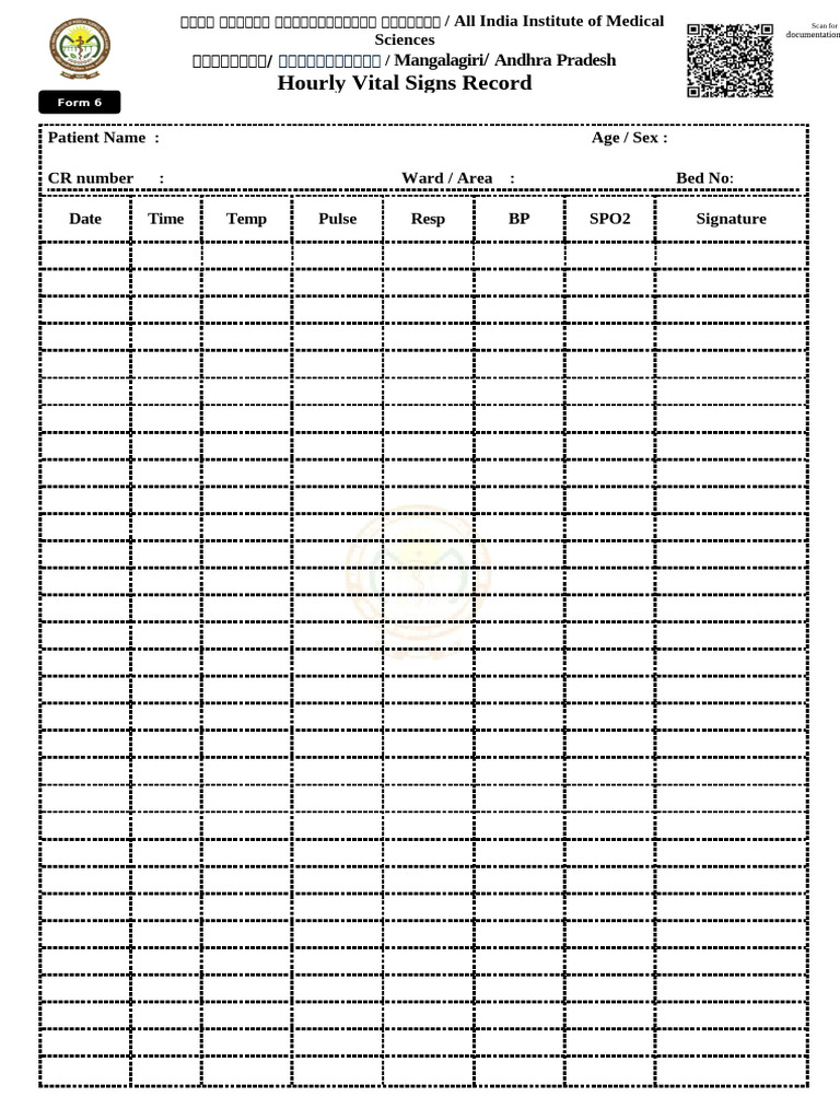 Form 6 Ver 1.0 Hourly Vitals Sign Record | PDF