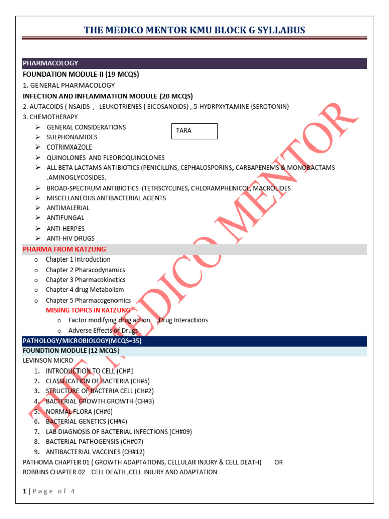 TMM Block G Kmu Syllabus | PDF | Bacteria | Microbiology