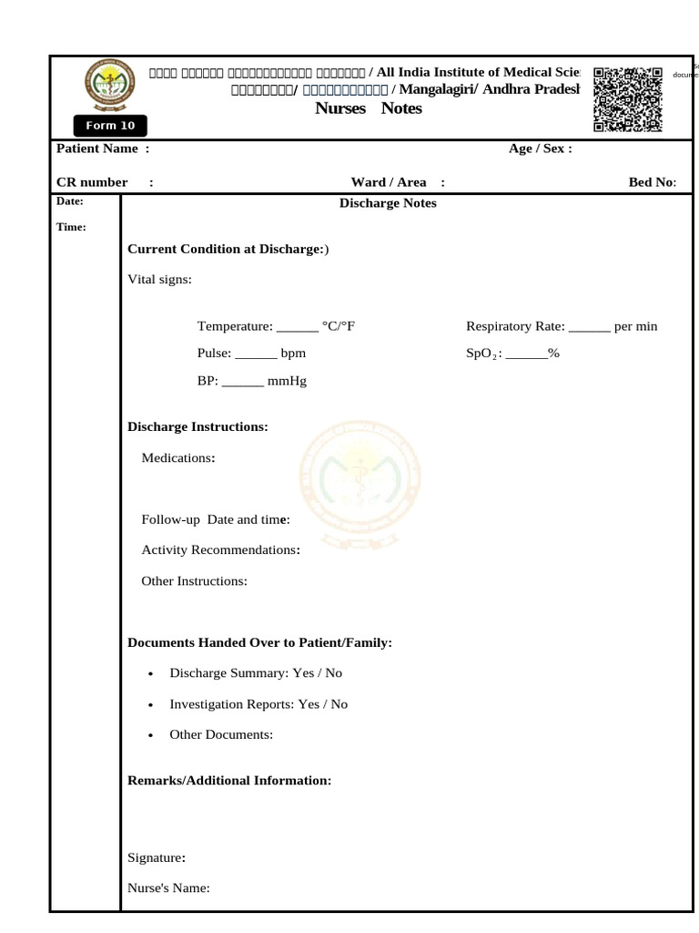 Nursing Discharge Note Template | PDF