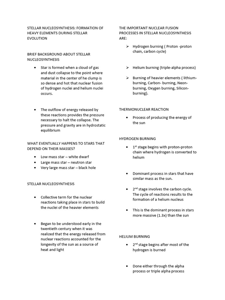 Stellar Nucleosynthesis | PDF | Stars | Nuclear Fusion