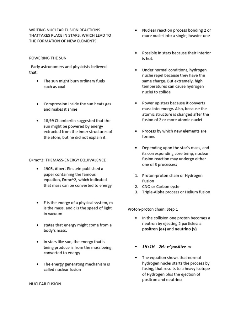 Nuclear Fusion in Stars Explained | PDF | Nuclear Physics | Nuclear Fusion