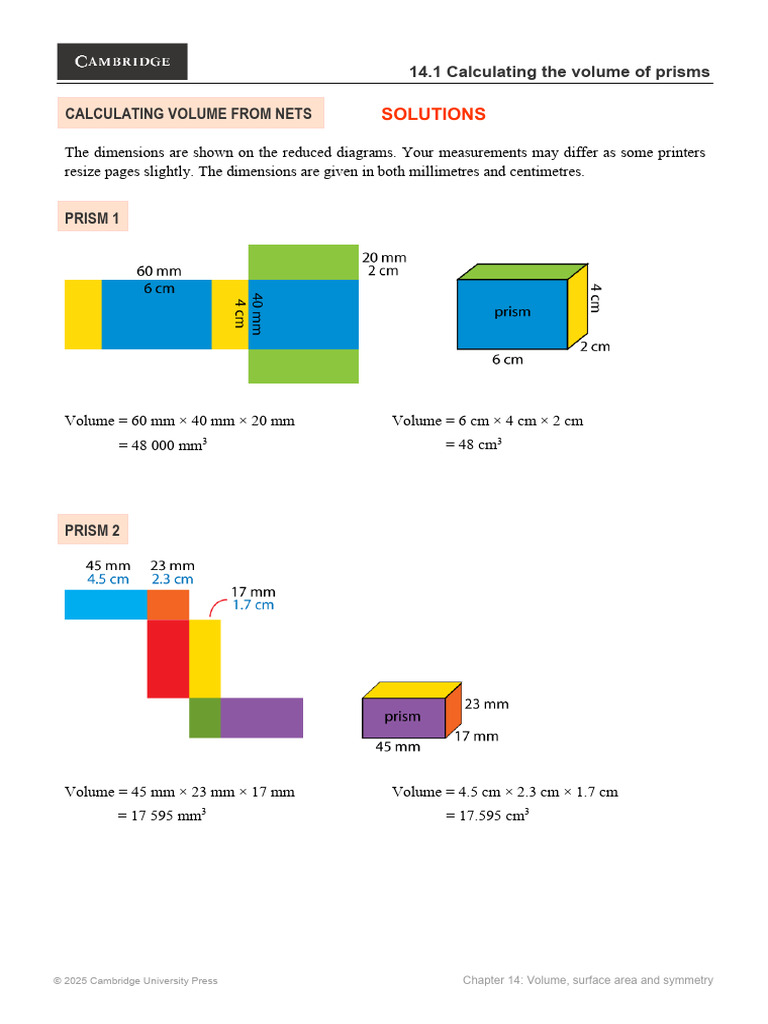 Calculating Volume From Nets SOLUTIONS | PDF