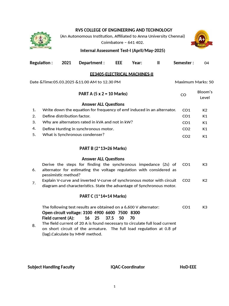 IAT 1 QP - EM-II-2025 - Copy | PDF | Electrical Components | Electronics