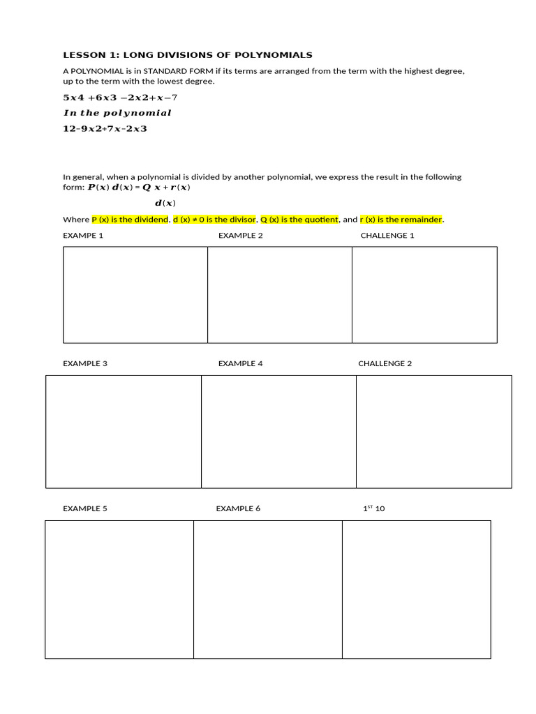 Polynomial Long Division Explained | PDF